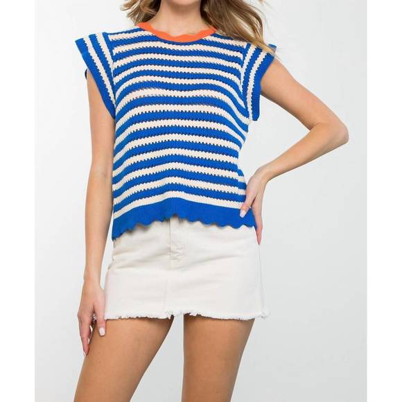 THML | Tops | New Thml Short Sleeve Pattern Knit Top In Blue | Poshmark